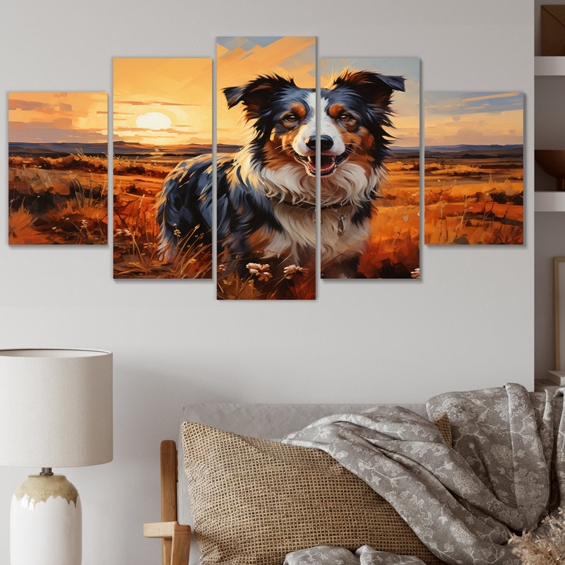 Lark Manor™ Border Collie Walking Under Horizon - Animals Dog Wall Art Print - 5 Panels | Wayfair